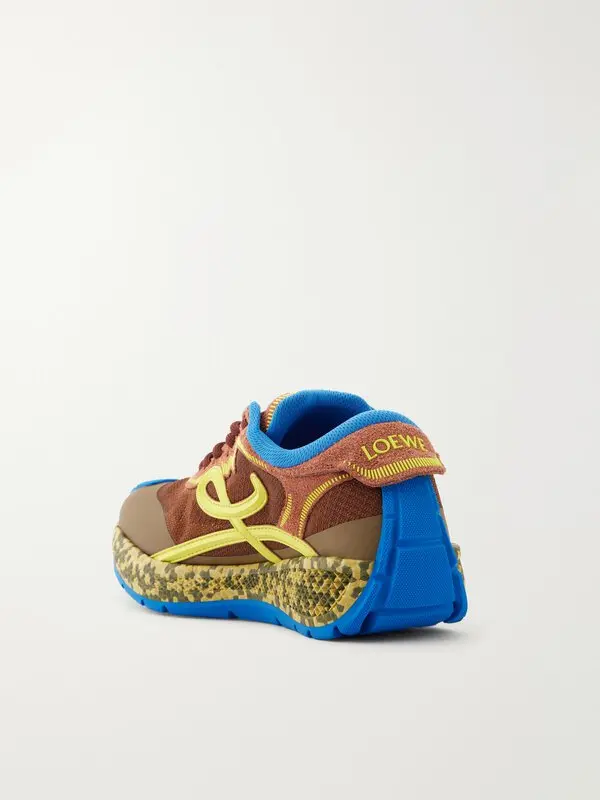 Loewe Pogo Logo-detailed Suede-trimmed Knitted Sneakers - Multi