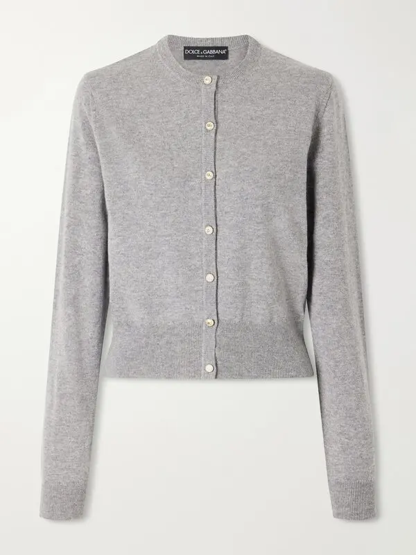 Dolce & Gabbana Cashmere Cardigan With Pearlescent Logo Buttons - Gray