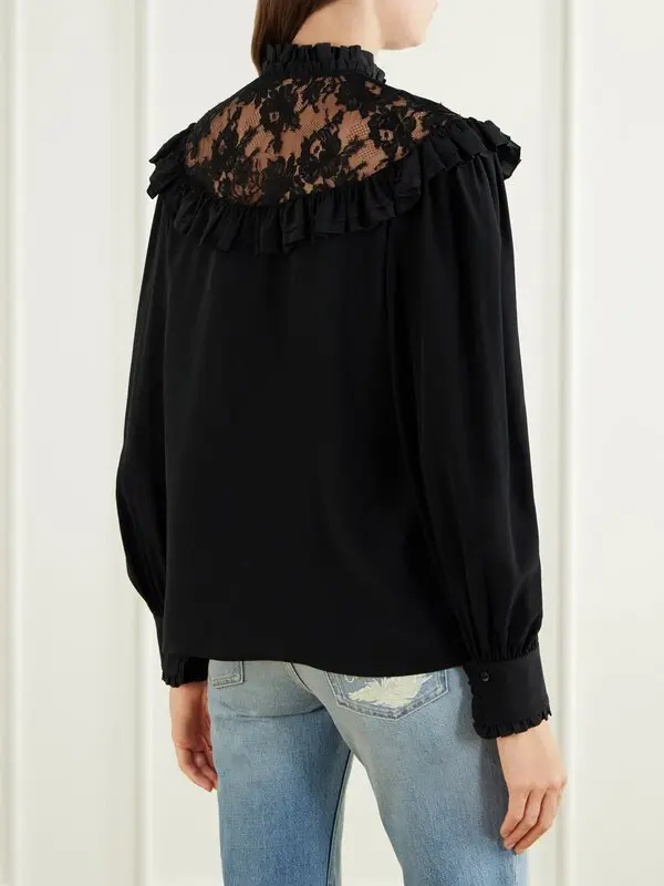 Chloé Lace-trimmed Silk-crepe Blouse