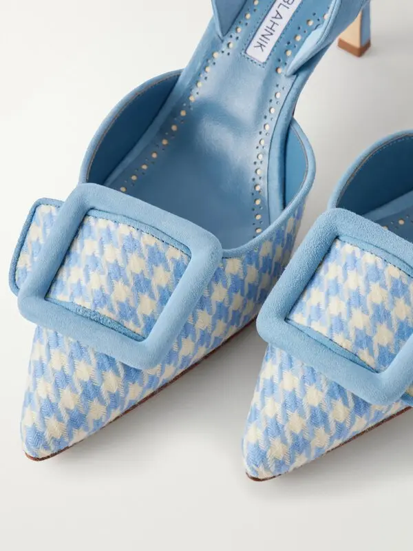 Manolo Blahnik Maysli Houndstooth Slingback Pumps - Blue