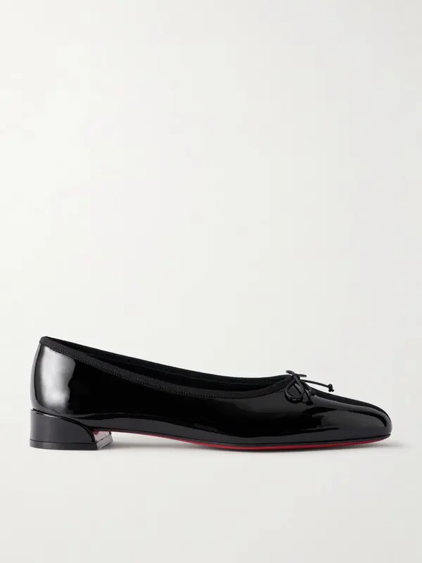 CHRISTIAN LOUBOUTIN Patent Leather Ballet Flats With Bow Detailing - Black