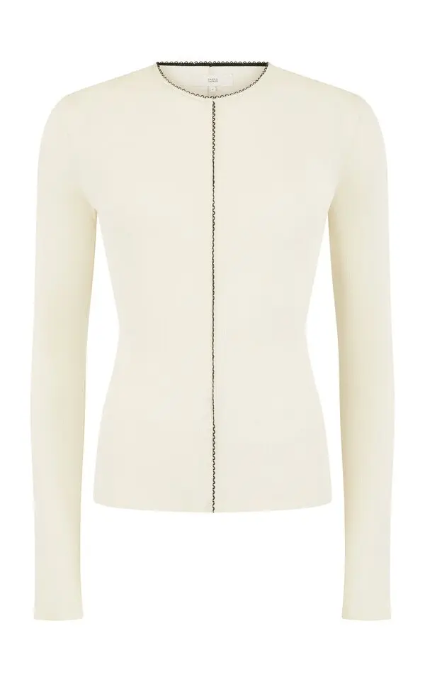 HARRIS TAPPER Long-sleeved Ribbed Cotton T-shirt With Picot Detailing
