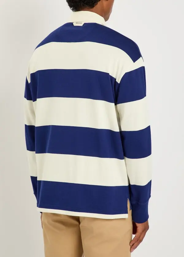 Gant Yale Appliquéd Striped Cotton Polo Rugby Shirt - Blue