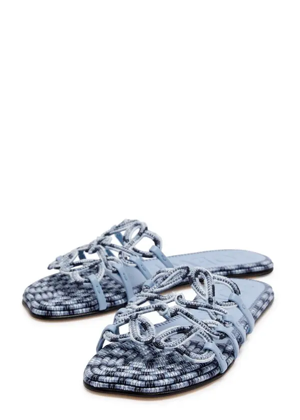 Loewe Petal Anagram Embroidered Leather Sliders - Blue