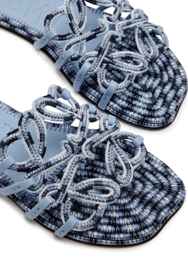 Loewe Petal Anagram Embroidered Leather Sliders - Blue
