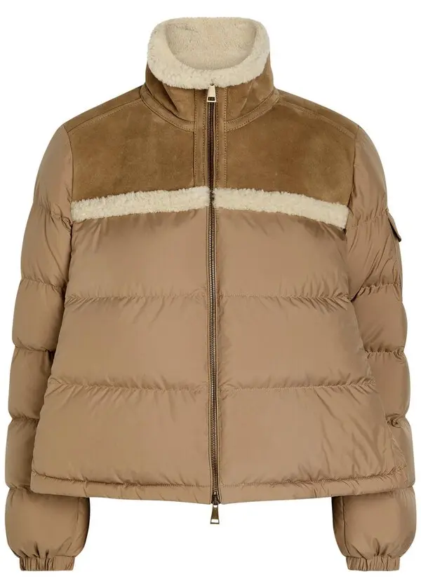 Moncler Aurore Suede Panel Shearling Nylon Jacket - Brown