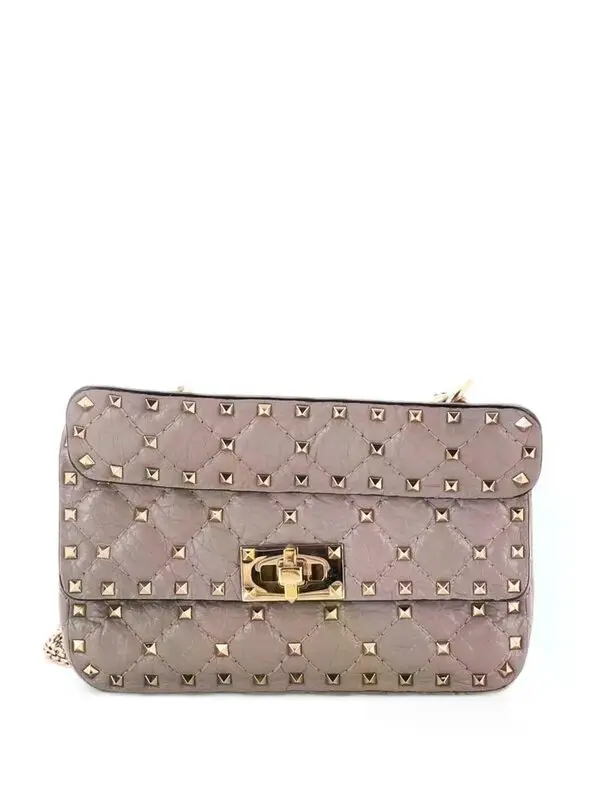 Valentino Garavani Rockstud Spike Flap Bag Quilted Leather Small Crossbody Bag - Grey