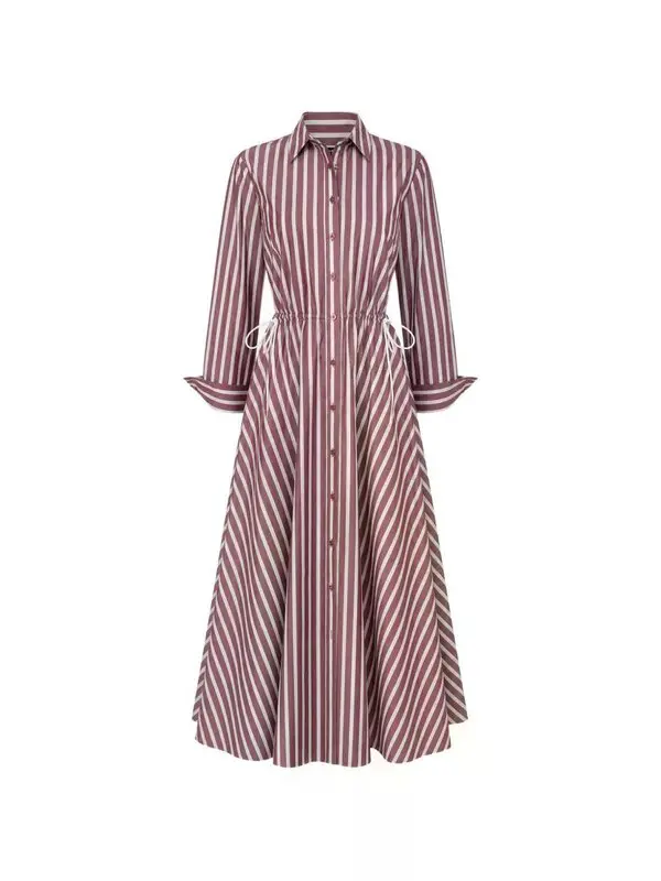 TOCCIN Anika Striped Drawstring Shirt Midi Dress - Red