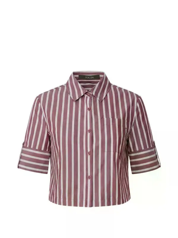 TOCCIN Striped Cropped Shirt - Red