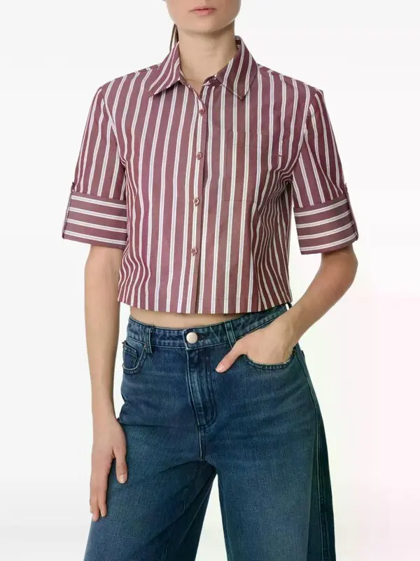 TOCCIN Striped Cropped Shirt