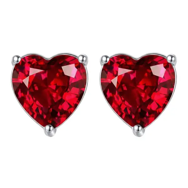 LATELITA Red / Silver Amore Heart Garnet Stud Earrings Silver
