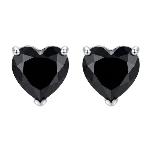 LATELITA Black / Silver Amore Heart Black Spinel Stud Earrings Silver