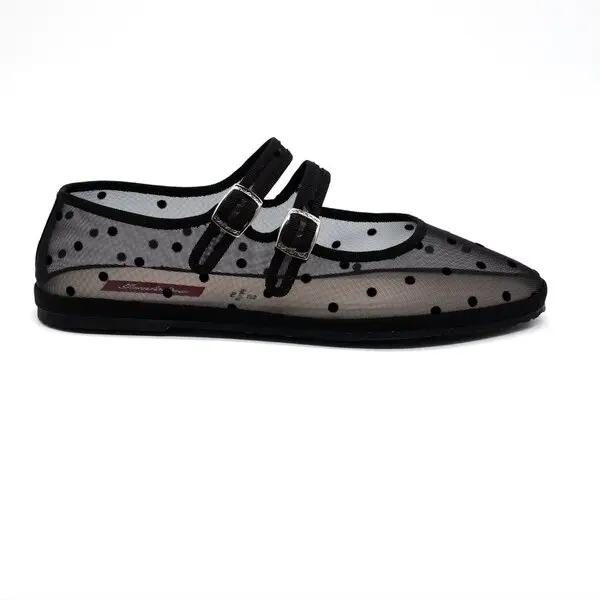 GONDOLINA SHOES Moretta Polka-dot Mesh Double-strap Mary Jane Shoes - Black