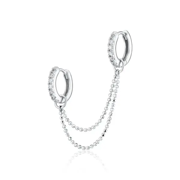 SCREAM PRETTY Clear Stone Double Chain Huggie Earring - Silver