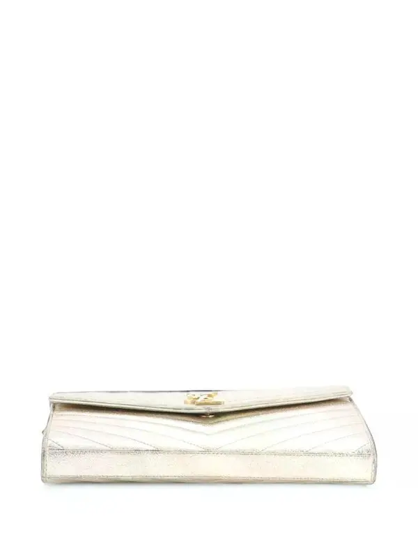 Saint Laurent Classic Monogram Wallet On Chain Matelasse Chevron Metallic Leather Medium Crossbody Bag - Silver