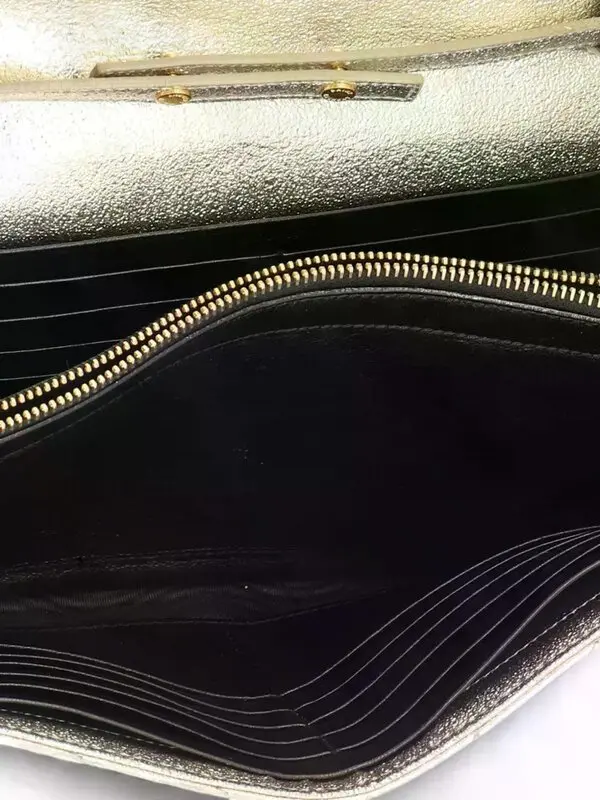 Saint Laurent Classic Monogram Wallet On Chain Matelasse Chevron Metallic Leather Medium Crossbody Bag - Silver