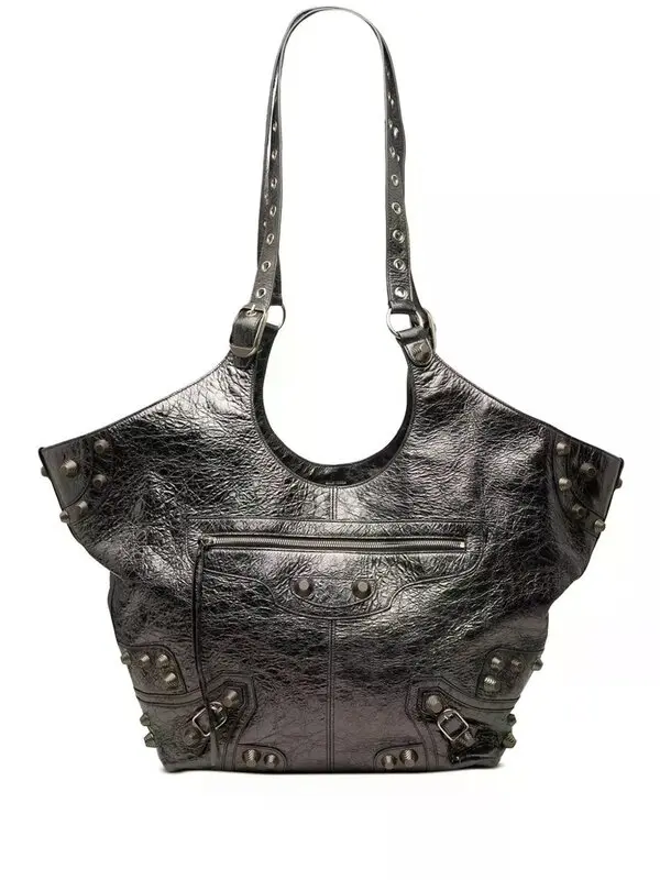 Balenciaga 2010 Medium Metallic Crinkled Lambskin Le Cagole Carry All Tote Bag - Grey