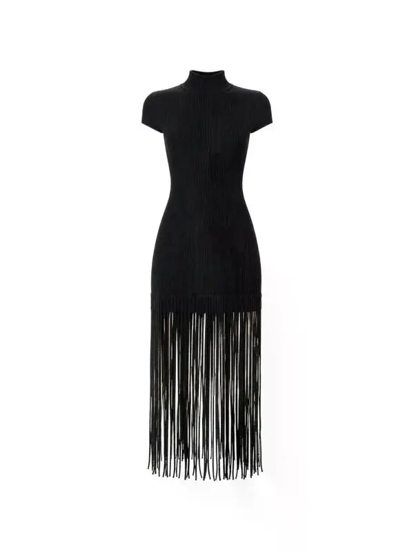 TOCCIN Jada Fringe-trim Mock-neck Mini Dress - Black