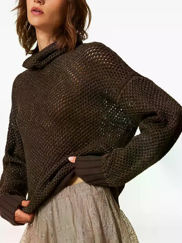 TWINSET Mesh Turtleneck Jumper With Lurex - Brown