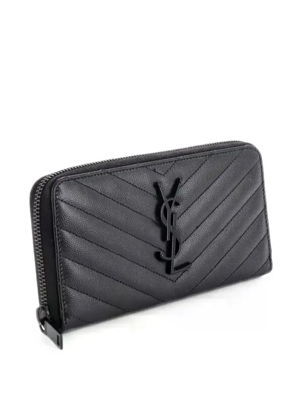 Saint Laurent Classic Monogram Zip Around Wallet Matelasse Chevron Leather Small Wallets