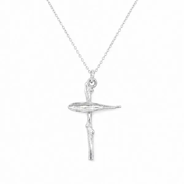 MOTHER NATURE JEWELRY Sterling Handmade Olive Leaf Cross Pendant Necklace - Silver