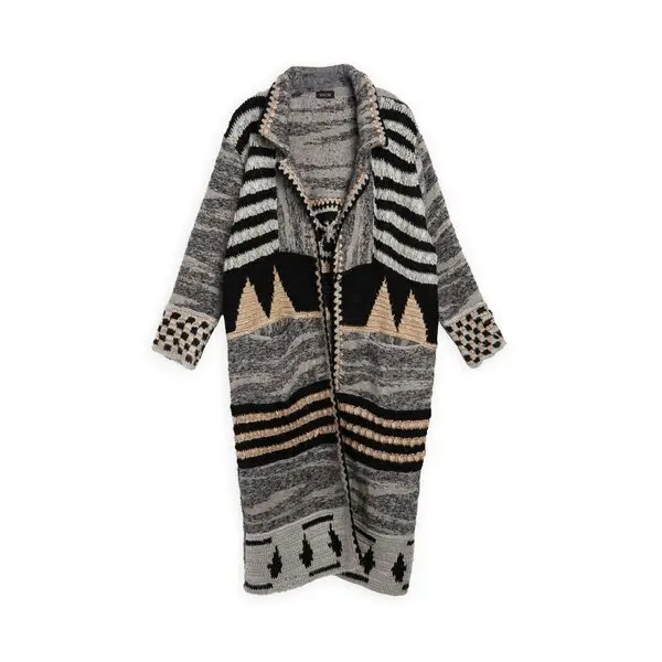 Saachi Black & Grey Crochet Woven Aztec Kimono - Black/grey