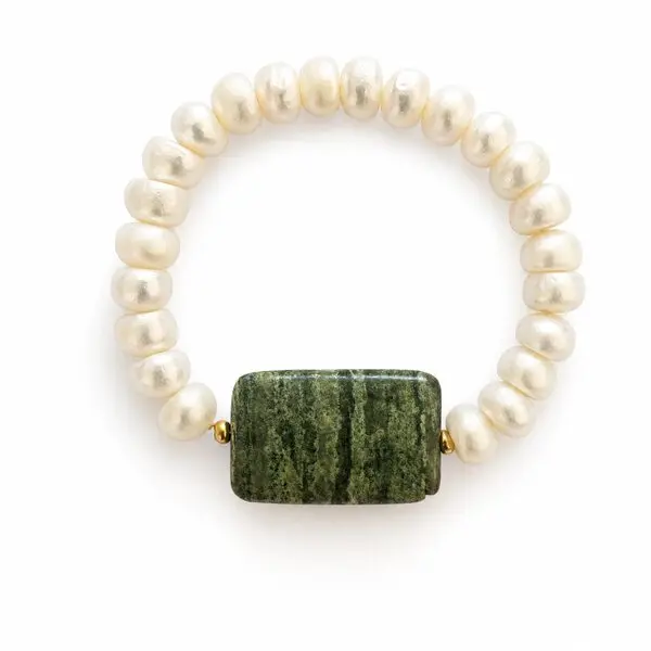 ANGEL BAROCCO Serpentine Freshwater Pearl Stretch Bracelet - Green/white
