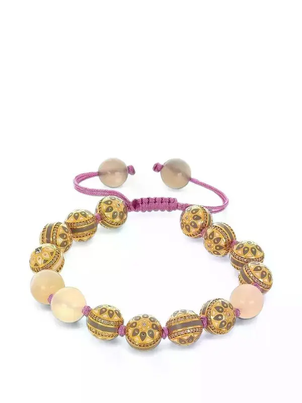 BUDDHA MAMA Diamond And Moonstone Flower Bead Bracelet - Gold