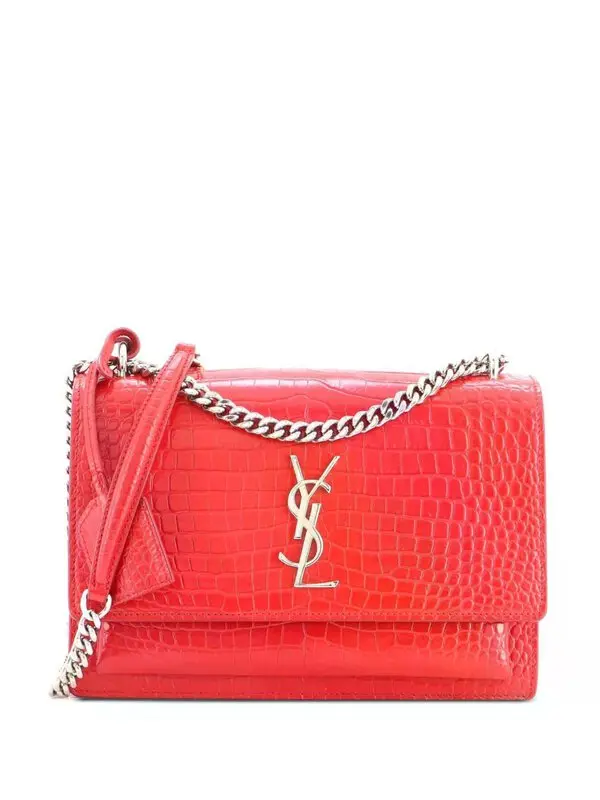 Saint Laurent Sunset Crocodile Embossed Leather Medium Crossbody Bag - Red