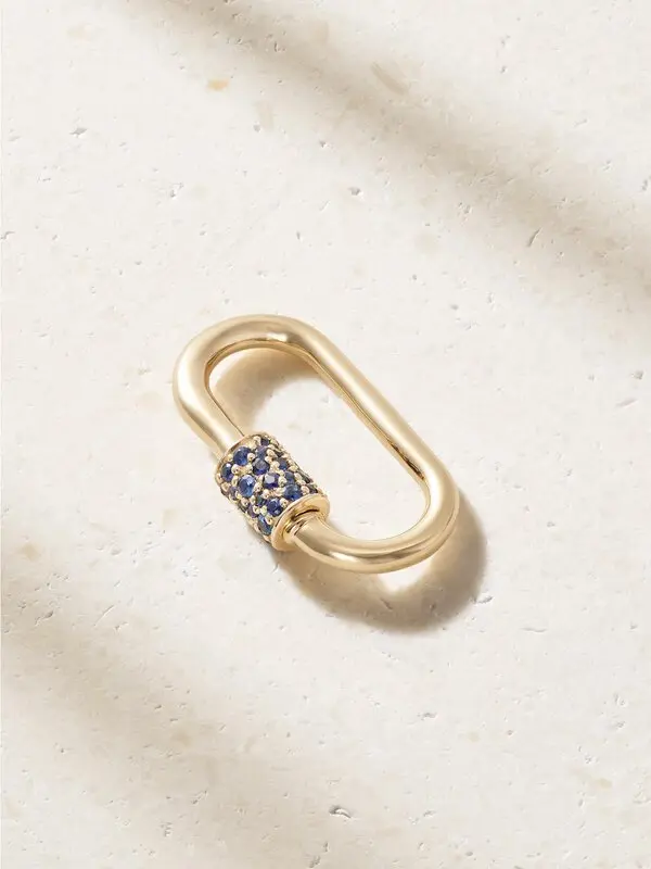 MARLA AARON Stoned Medium Lock 14-karat Gold Sapphire Pendant - Blue