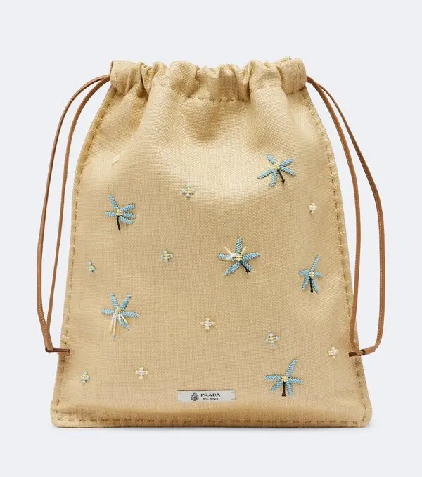Prada Wish Beaded Canvas Pouch - Beige