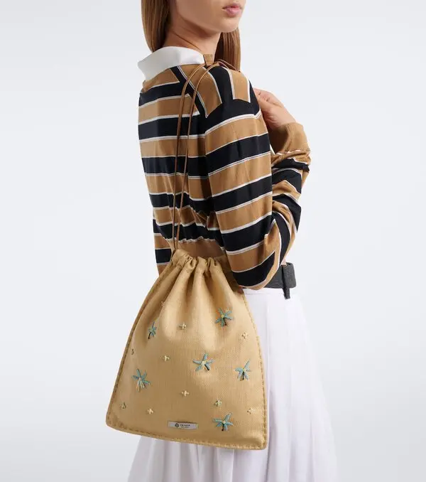 Prada Wish Beaded Canvas Pouch