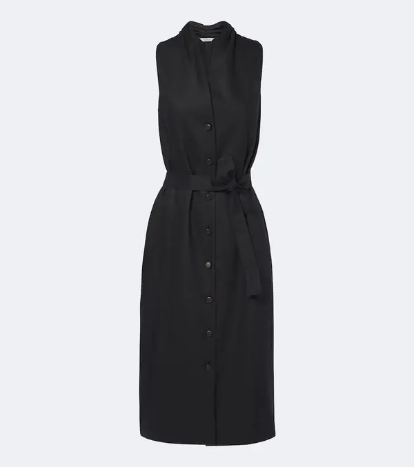Max Mara Belted Linen And Silk Midi Dress - Black