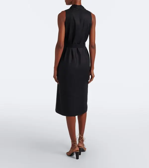 Max Mara Belted Linen And Silk Midi Dress