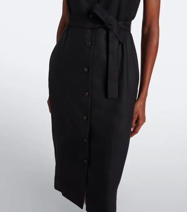 Max Mara Belted Linen And Silk Midi Dress
