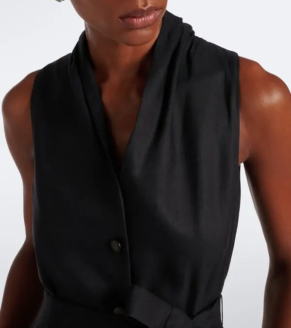 Max Mara Belted Linen And Silk Midi Dress