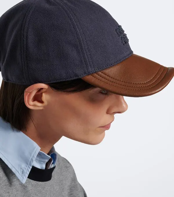 Miu Miu Leather And Cotton Gabardine Baseball Cap