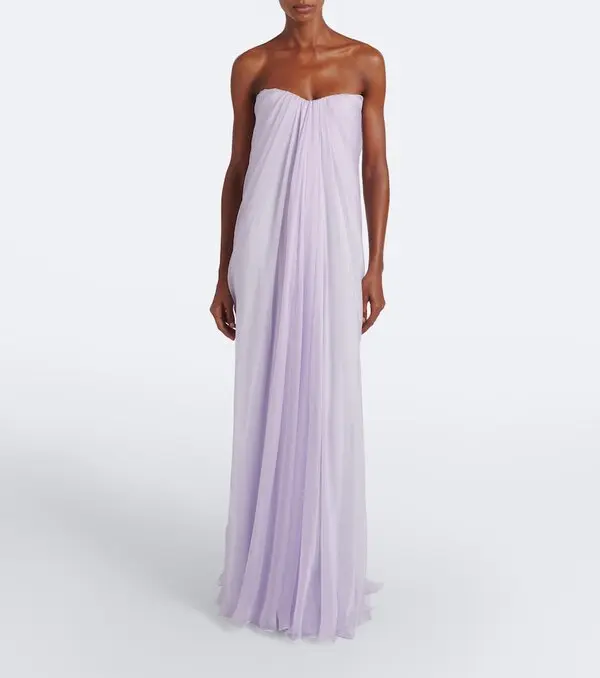 Alexander McQueen Draped Silk Chiffon Bustier Gown