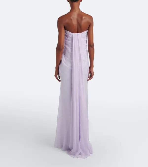 Alexander McQueen Draped Silk Chiffon Bustier Gown
