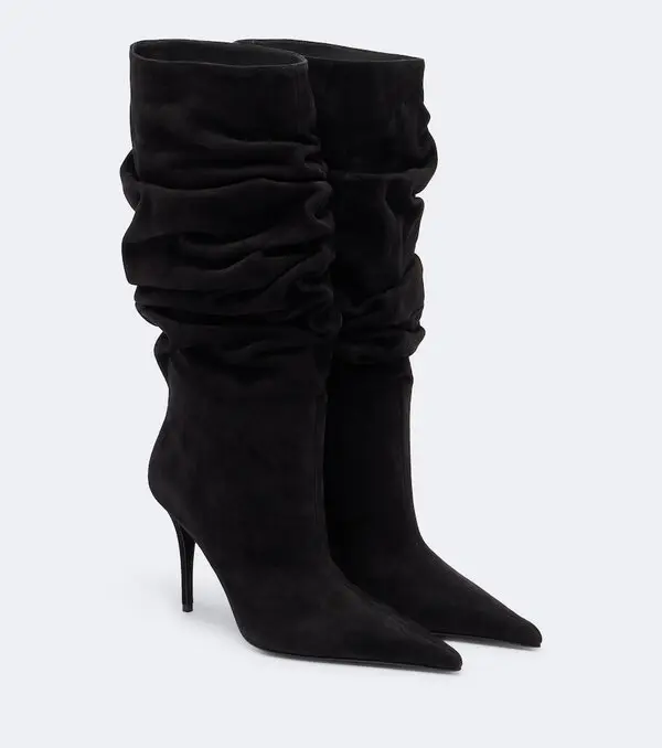 Amina Muaddi Suede Mid-calf Boots