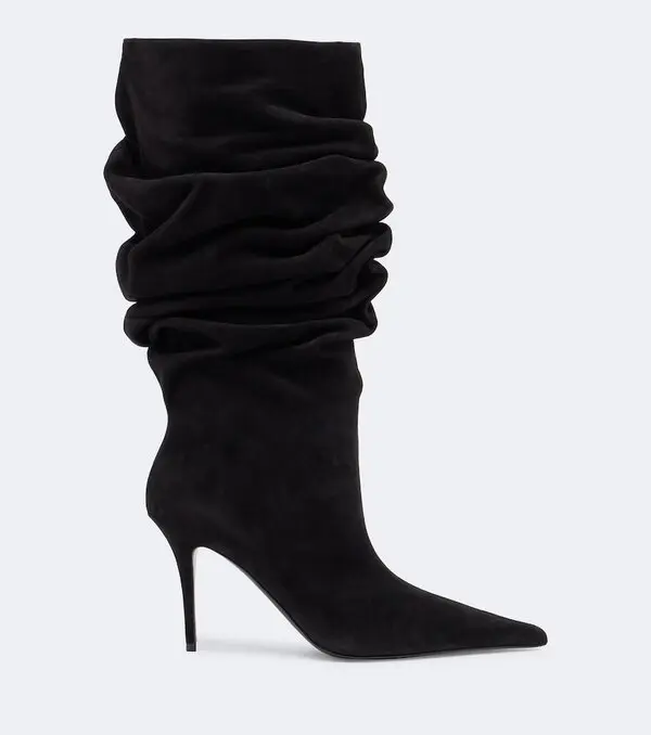 Amina Muaddi Suede Mid-calf Boots