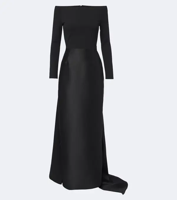 Solace London Winslow Off-shoulder Satin And Crepe Gown