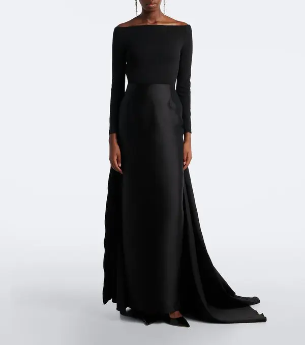 Solace London Winslow Off-shoulder Satin And Crepe Gown