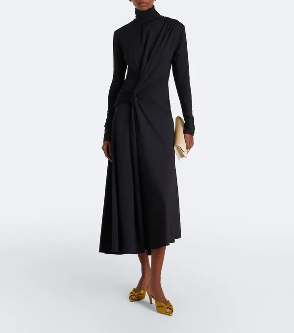 Victoria Beckham Gathered Turtleneck Jersey Midi Dress