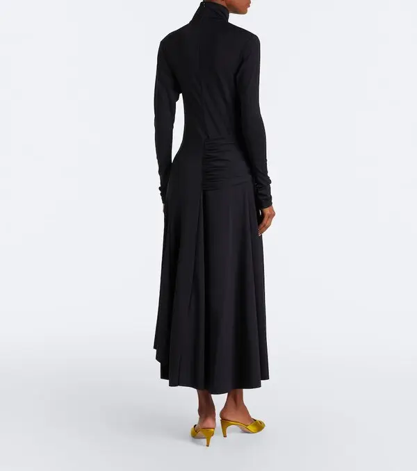 Victoria Beckham Gathered Turtleneck Jersey Midi Dress