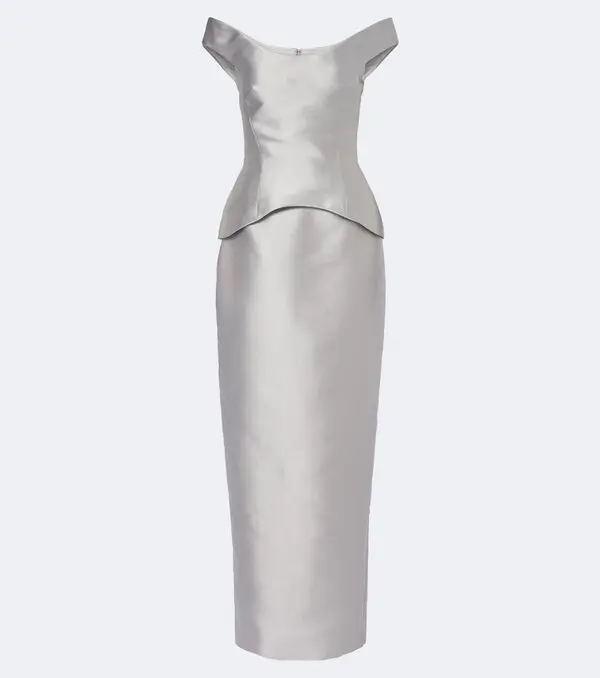 Solace London Pieta Off-shoulder Peplum Satin Gown