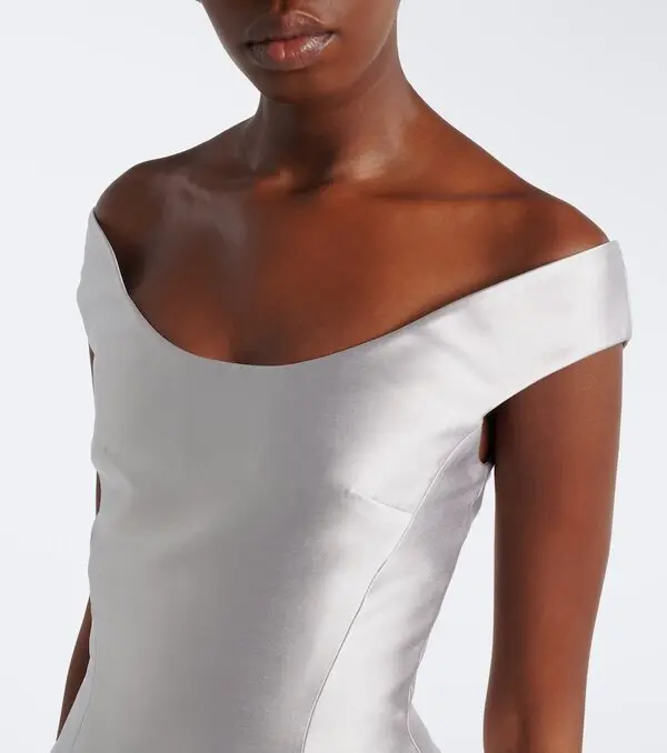 Solace London Pieta Off-shoulder Peplum Satin Gown
