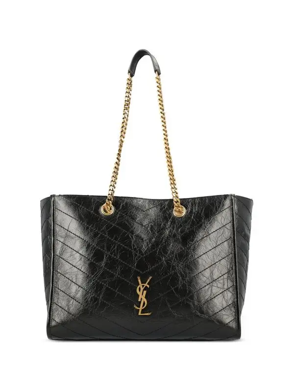 Saint Laurent Niki E/w Suede Leather Tote - Black