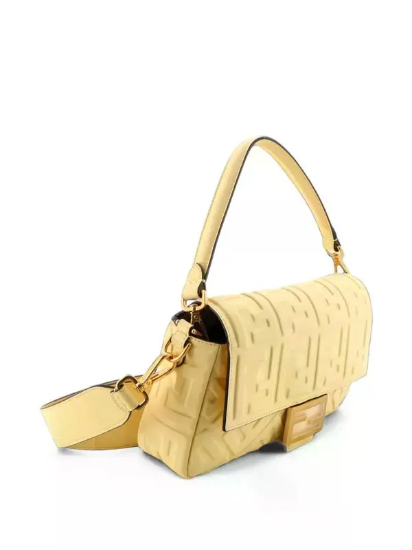 Fendi Baguette Zucca Embossed Leather Medium Crossbody Bag - Yellow