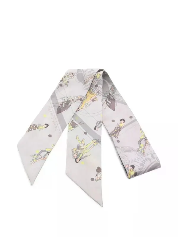 Hermès 2010s Ex-libris Les Parisiennes Twilly Scarf - Grey